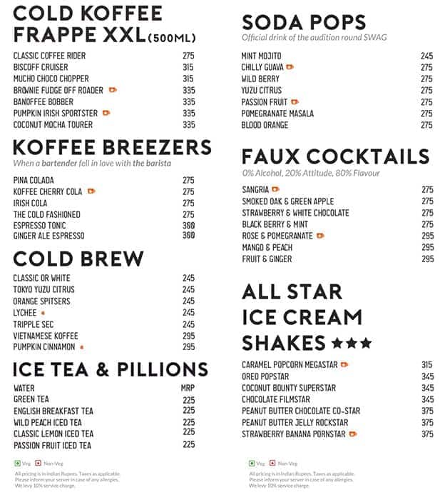 Menu of Roadies Koffee Houz, Kharghar, Navi Mumbai