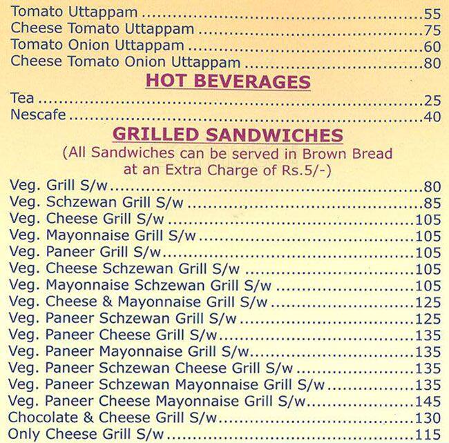 Menu at Junction 45, Mumbai, Solitaire Tower