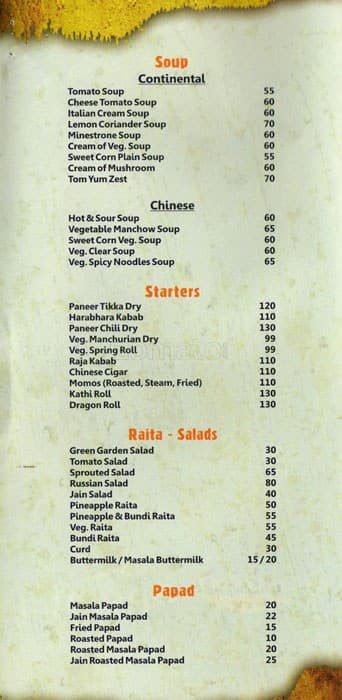 Menu at The Golden Spoon Restaurant, Ahmedabad