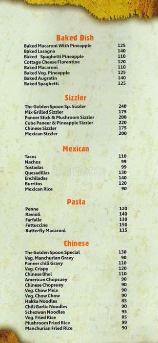 Menu at The Golden Spoon Restaurant, Ahmedabad