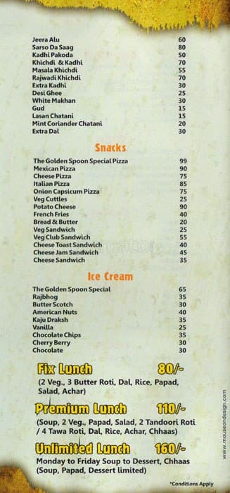 Menu at The Golden Spoon Restaurant, Ahmedabad