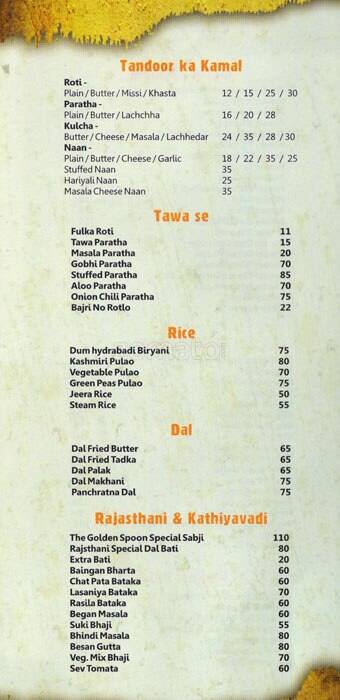 Menu at The Golden Spoon Restaurant, Ahmedabad