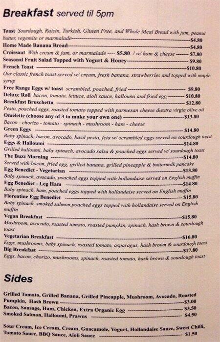 Carta del pub y bar The Buzz, Newtown