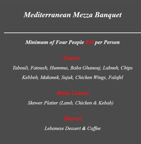 Menu at Mezza cafe, North Adelaide