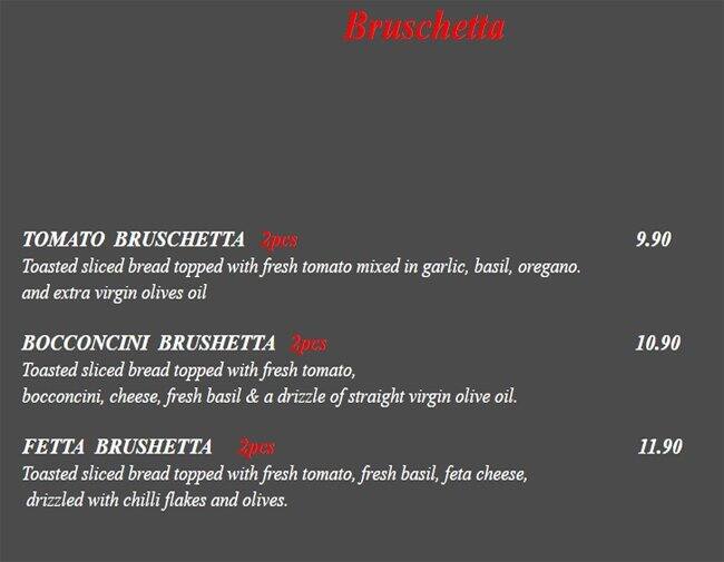 Menu at Mezza cafe, North Adelaide