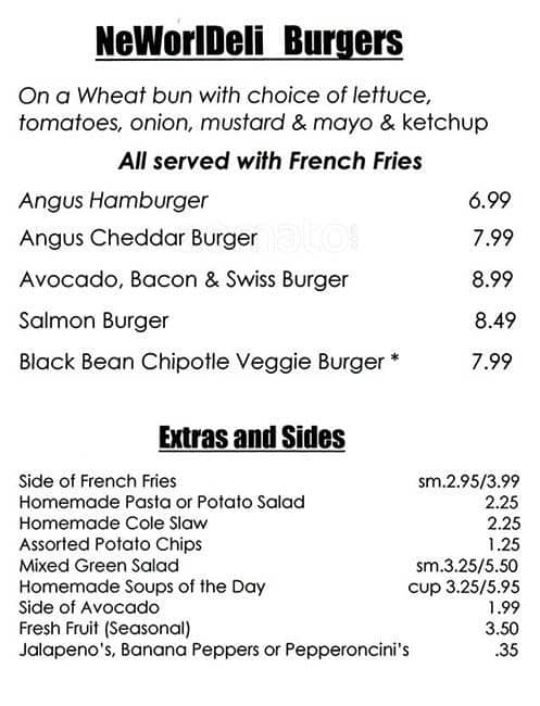 Menu at New World Deli cafe, Austin