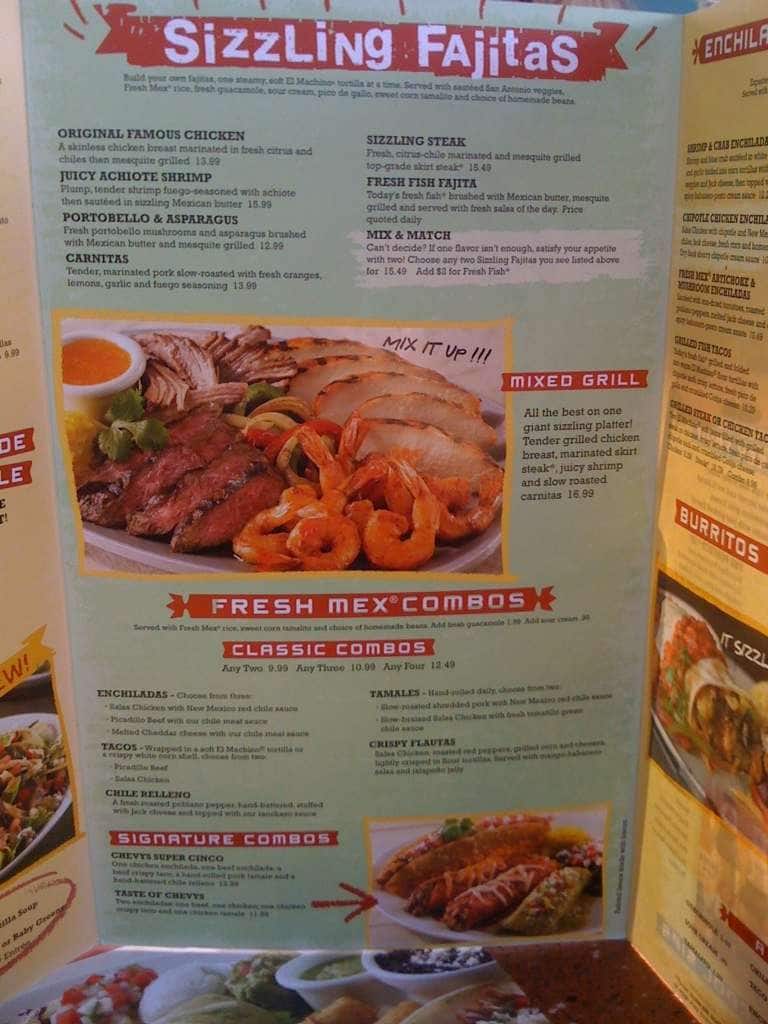 Menu at Chevys pub & bar, Sacramento, Garden Hwy