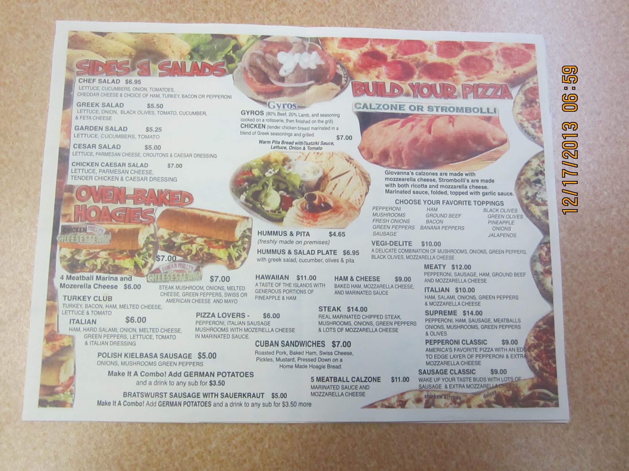 Menu at Giovanna's Pizzaria pizzeria, Phenix City