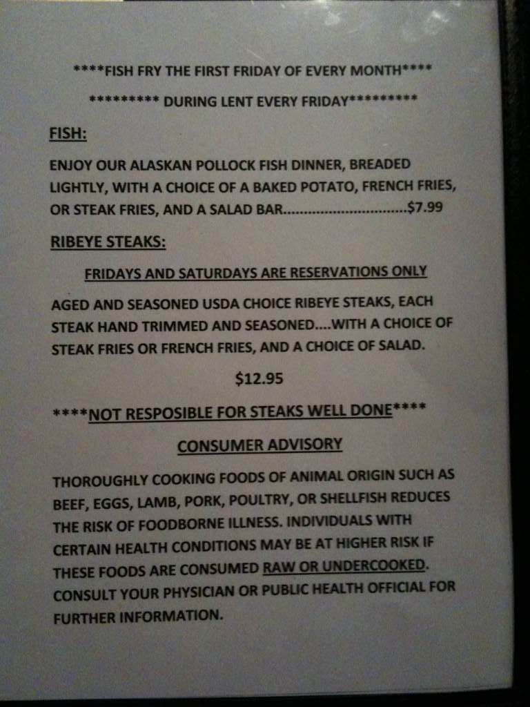 Menu at Jimmy D's pub & bar, Hawkeye