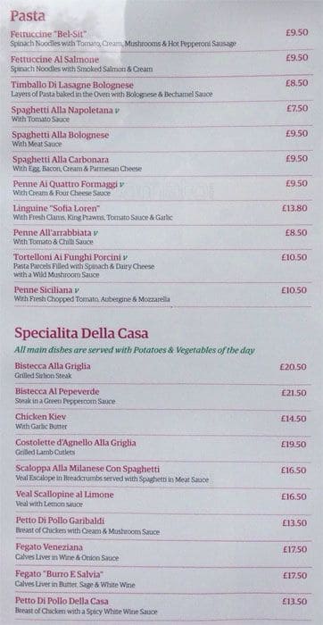 Menu at Pizzeria Bel Sit, Woodford