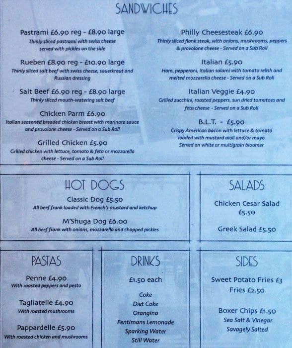 Menu at M'shuga cafe, London