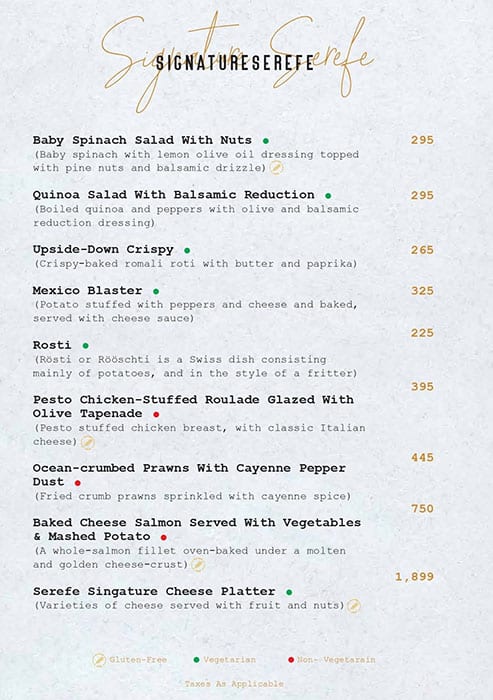 Menu at Serefe Cafe And Malt, Hyderabad