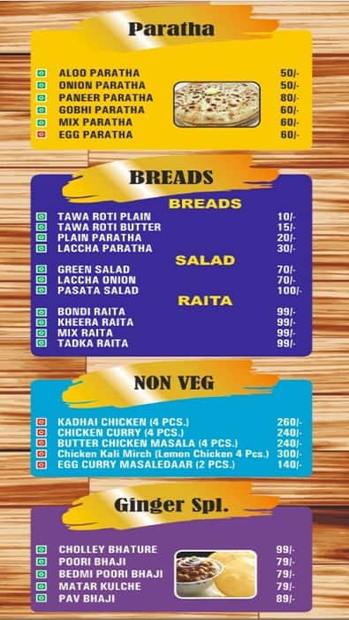 Menu at Ginger Cafe, Noida
