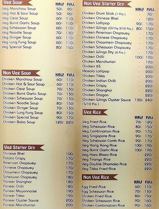 Menu of Bombay King's & Corner, Bandra Kurla Complex, Mumbai