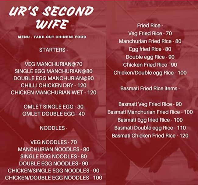 Menu of Second Wife, Nizampet, Hyderabad