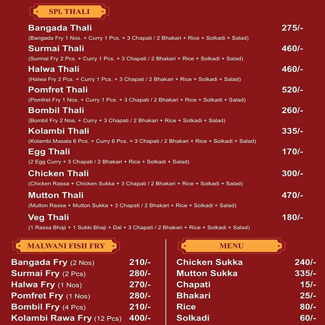 Menu of Hotel Malvani Tadka, Dhayari, Pune