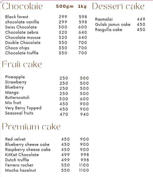 Menu of Yo Yo Cakes Creations, Sion, Mumbai