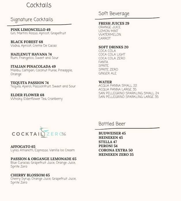 Menu at Ballaro restaurant, Dubai