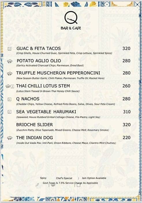Menu of Q Bar & Cafe, Mundhwa, Pune