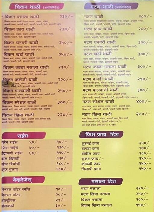 Menu of New Milan Khanaval, Kothrud, Pune