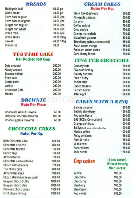 The Cake Studio Menu, Menu for The Cake Studio, Dadar Shivaji Park, Mumbai - Zomato
