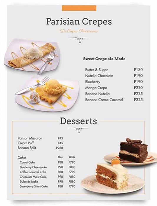 Menu at The Manila Baker cafe, Mandaluyong