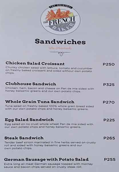 Menu at The French Baker restaurant, Parañaque, L 1 SM Sucat Dr Santos Ave