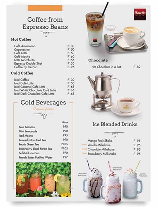 Menu at The Manila Baker cafe, Mandaluyong