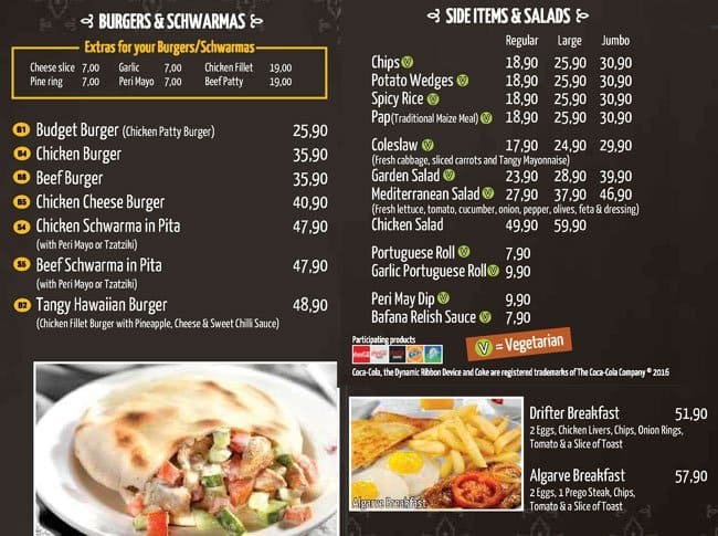 Menu at Barcelos-Cape Town International, Cape Town