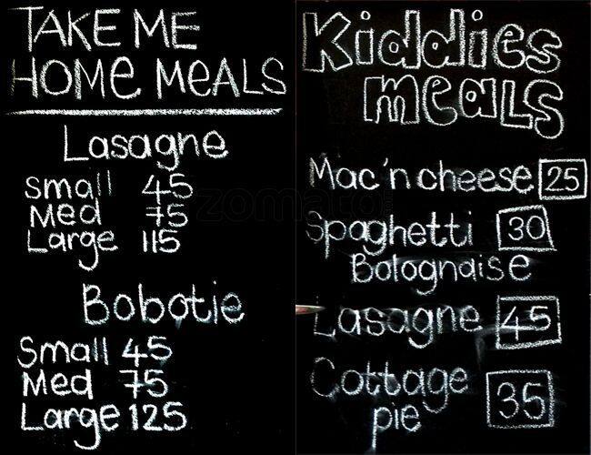 Menu at Roots cafe, Robertson