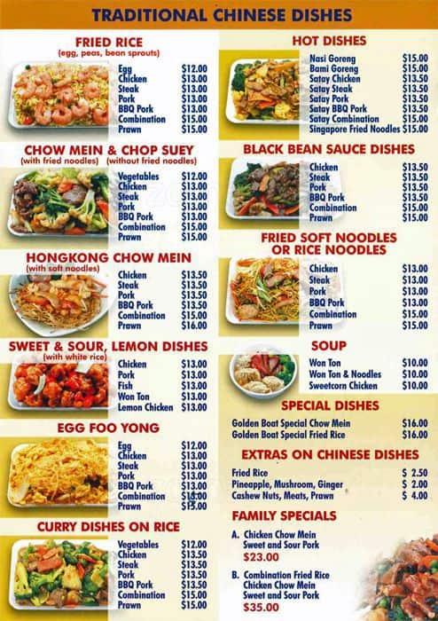 Menu at Golden Boat restaurant, Warkworth