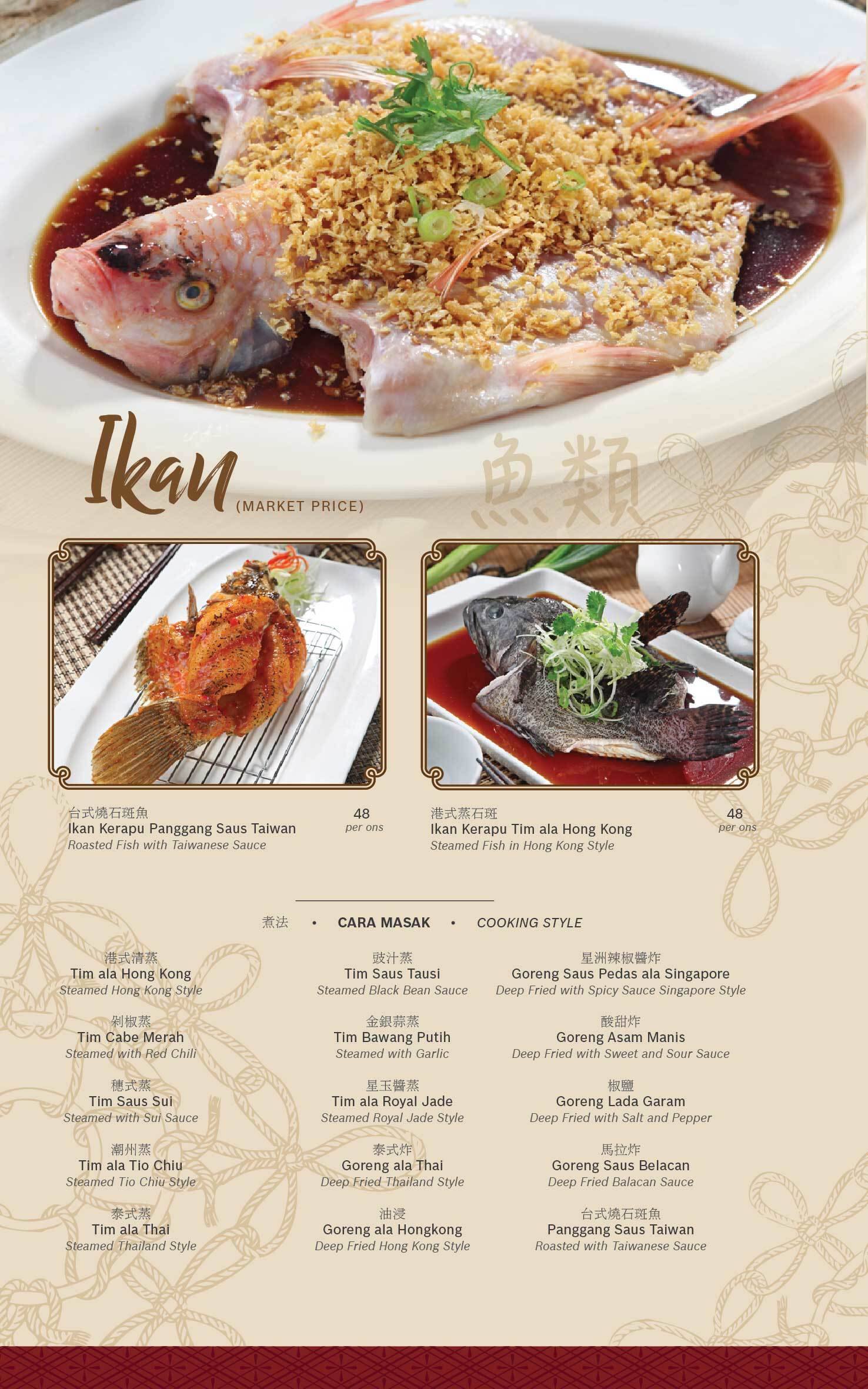 Menu at The Royal Jade restaurant, Jakarta, Glow Tower
