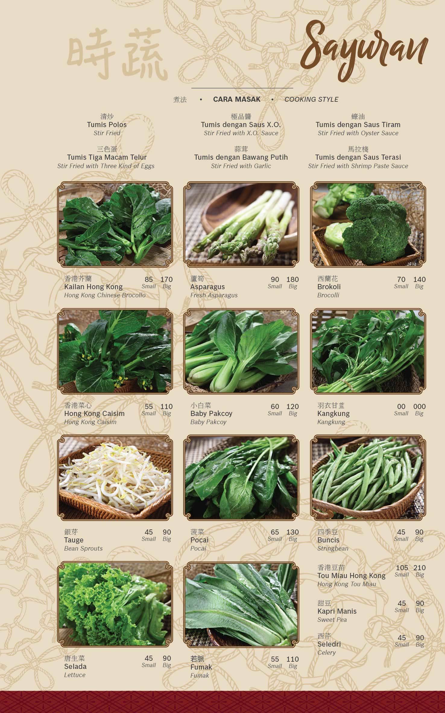 Menu at The Royal Jade Season City restaurant, West Jakarta