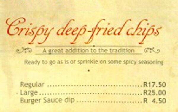 Menu at Vetkoek Maleis, Pretoria, Lenchen Centre