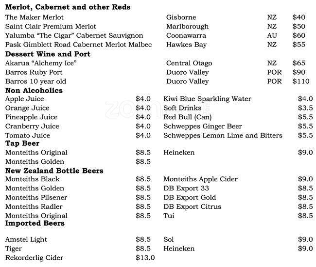 Menu at Lume Restaurant, Christchurch