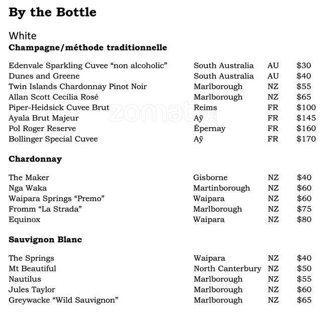 Menu at Lume Restaurant, Christchurch