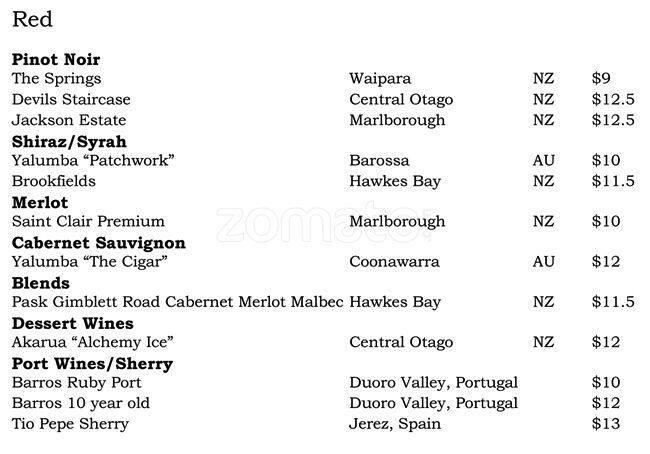 Menu at Lume Restaurant, Christchurch