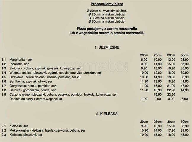 Menu at AMBAR Pizzeria, Bydgoszcz