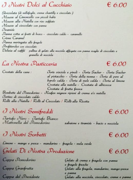 Menu at Il Pomodorino pizzeria, Rome, Via Campania