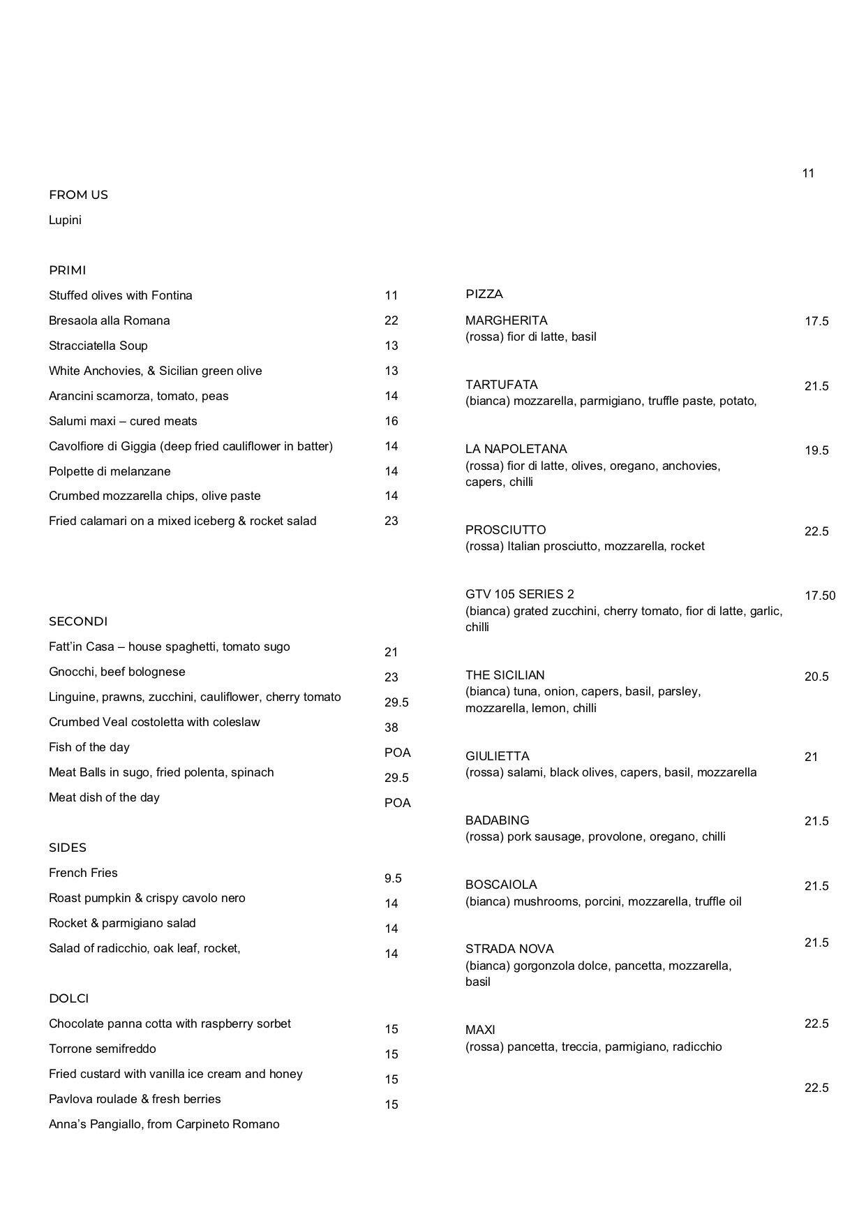 Menu at Supermaxi restaurant, Fitzroy North