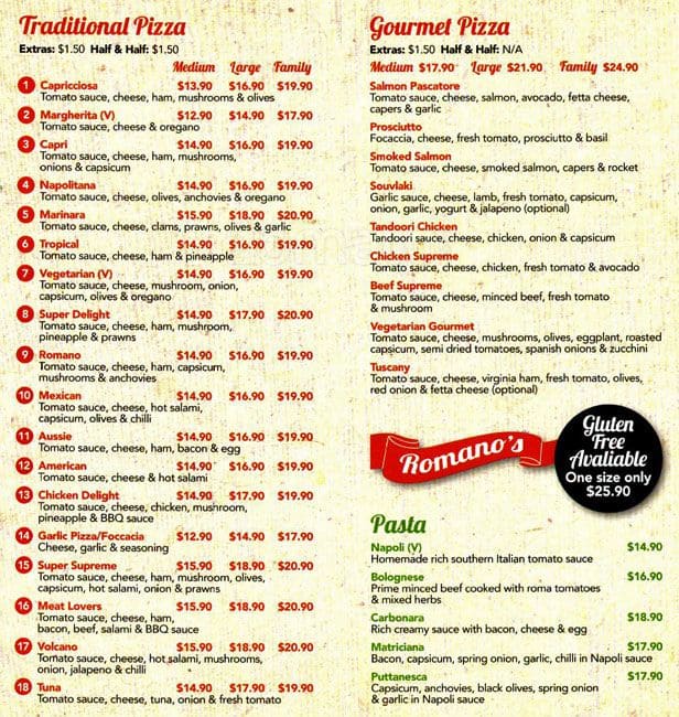 Romano's Restaurant a Melbourne: Foto del Menu con Prezzi - Urbanspoon ...