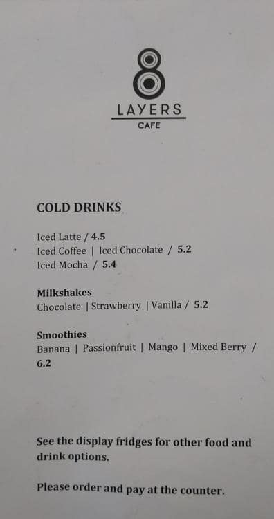 Menu at 8 Layers Cafe, Richmond, 472 Victoria St