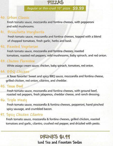 Menu at Urban Eatz restaurant, Richardson
