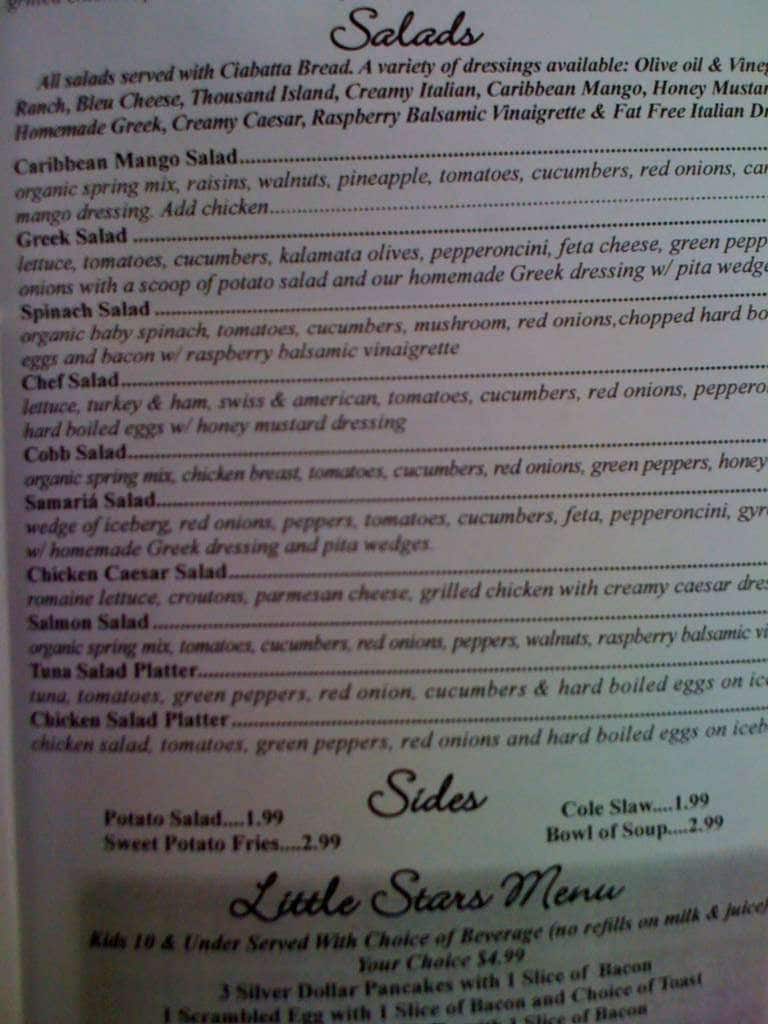 Menu at Samaria Cafe, Tampa