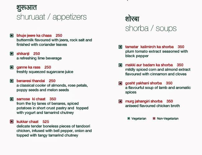 Menu of Varuna - The Gateway Hotel, Nadesar, Varanasi