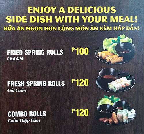 Menu at Pho 24 restaurant, Pasay