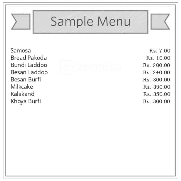 Menu of Shri Krishna Sweets, Shalimar Garden, Ghaziabad