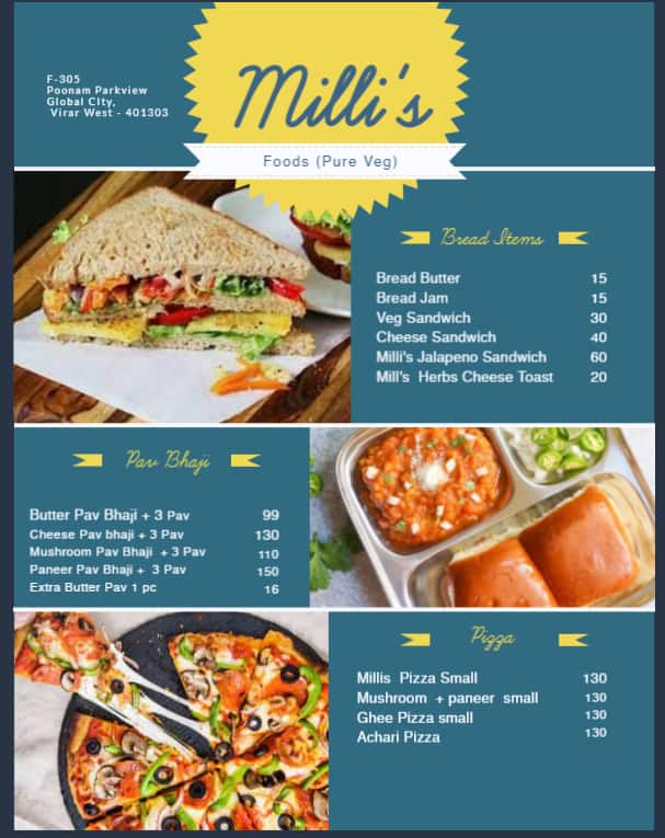 Menu of Milli's Foods, Virar, Mumbai