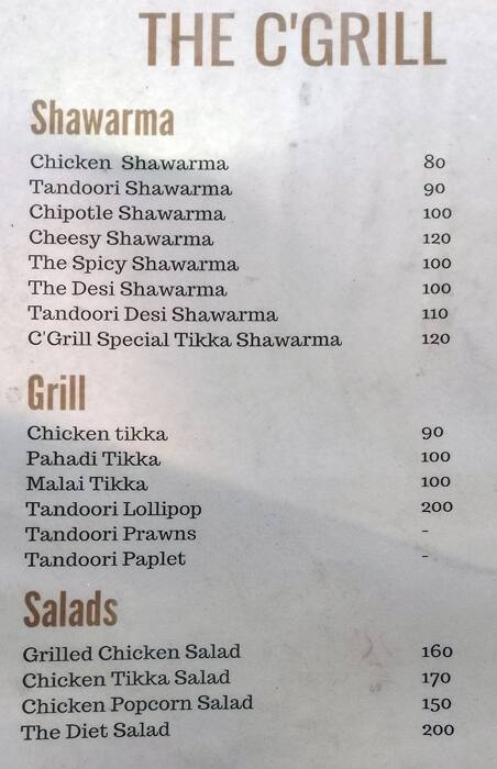 Menu of The C Grill Van, Mulund East, Mumbai