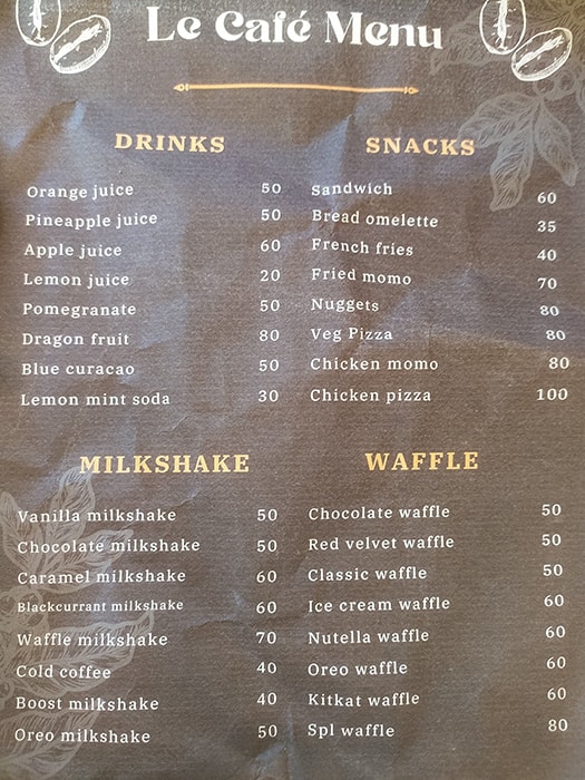 Menu of Le Cafe, Tambaram, Chennai